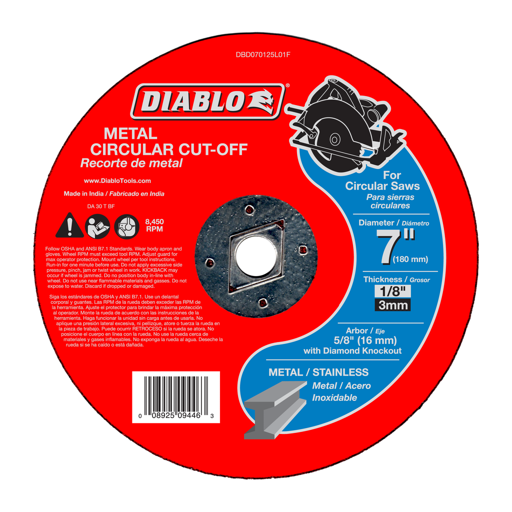 Diablo 7" Metal Circular Cut-Off Disc — Power Bolt And Tool