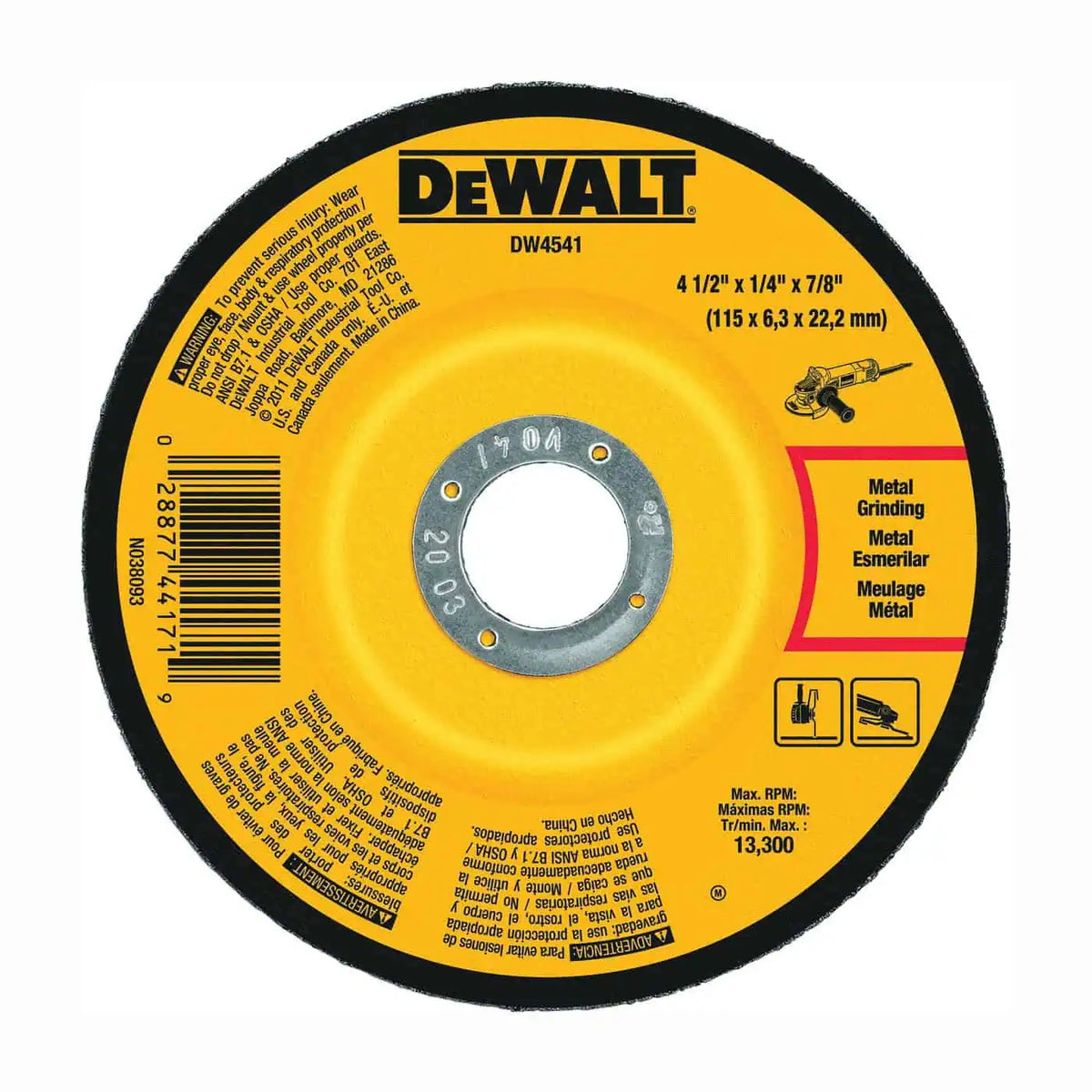 DeWalt 4-1/2" x 1/4" x 7/8" Depressed Center Metal Grinding Wheels - 2 ...