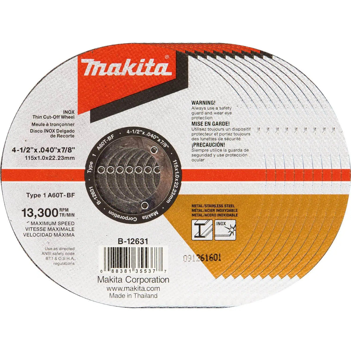 Makita 4-1/2" x 7/8" INOX Thin Cut-Off Wheel - 10/Pack — Power Bolt And ...